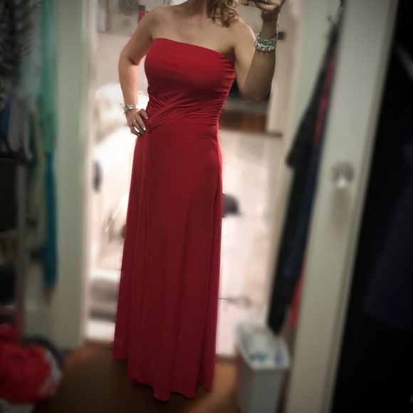 Posh Couture | Dresses | Beautiful Strapless Split Front Red Evening ...